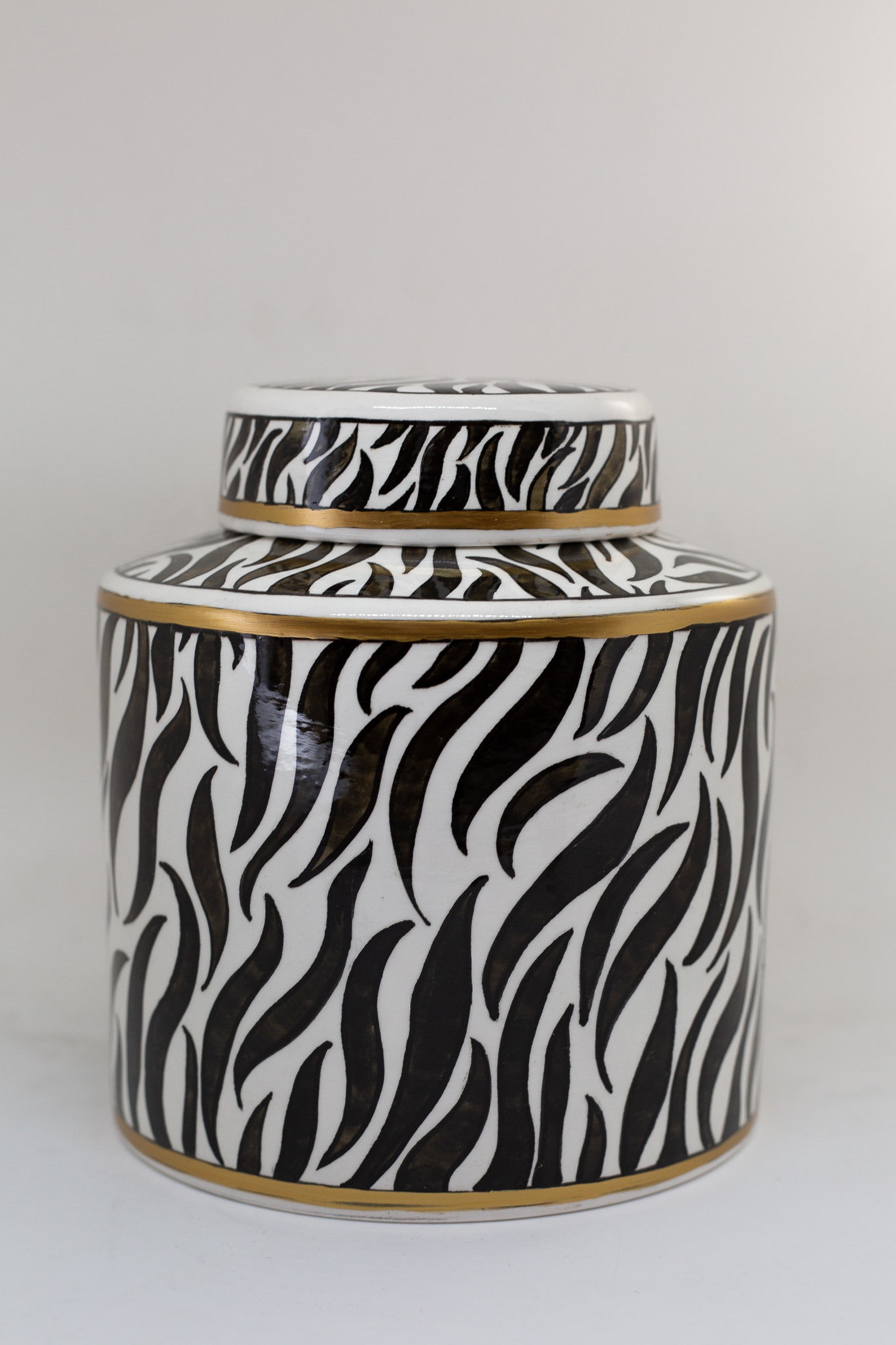 Ceramic Cylinder Box With Zebra Pattern | Black and White Decorative ...