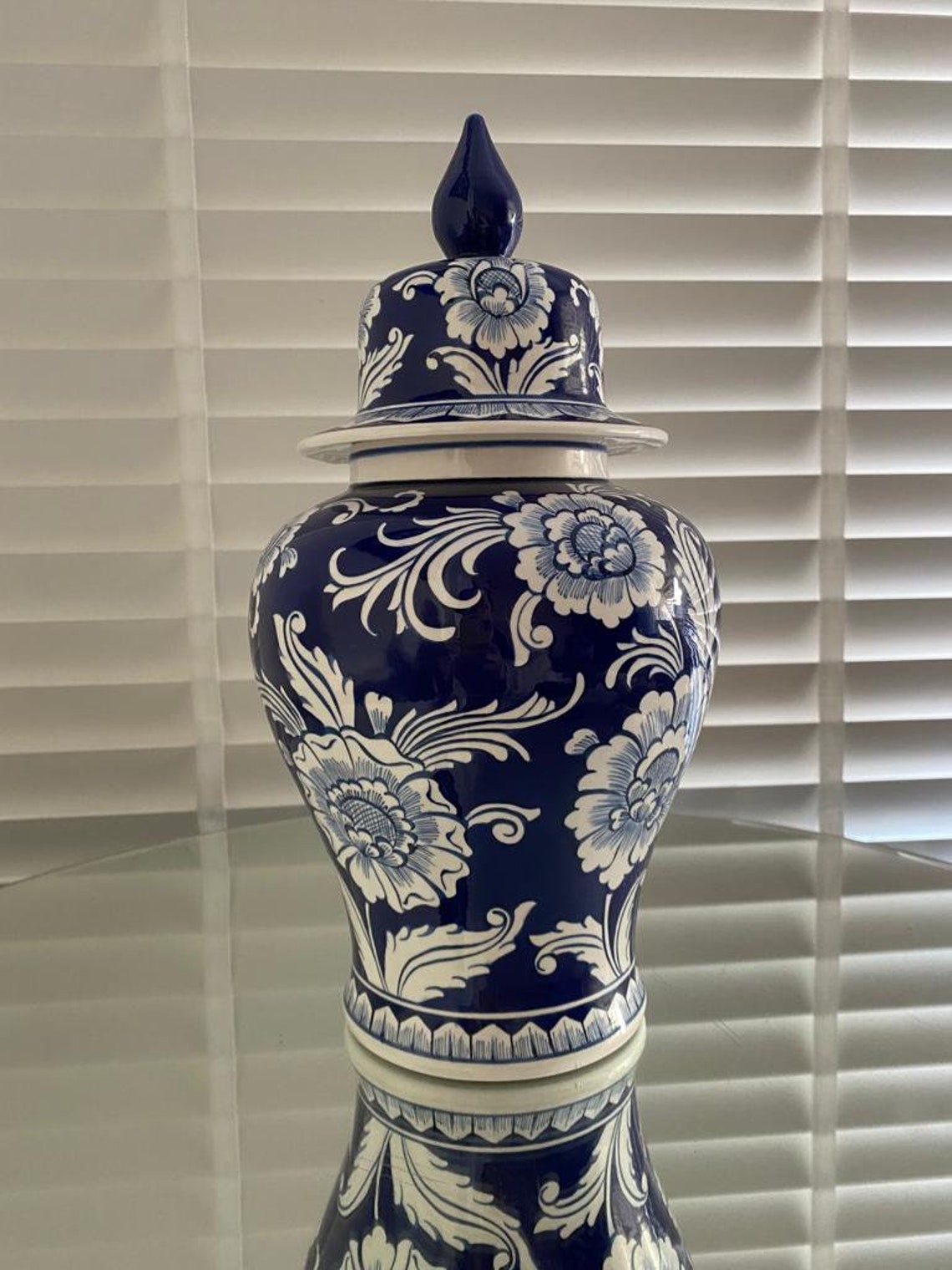 Ceramic Ginger Jar With Lid | Hanmade Blue and White Ceramic Vase With ...