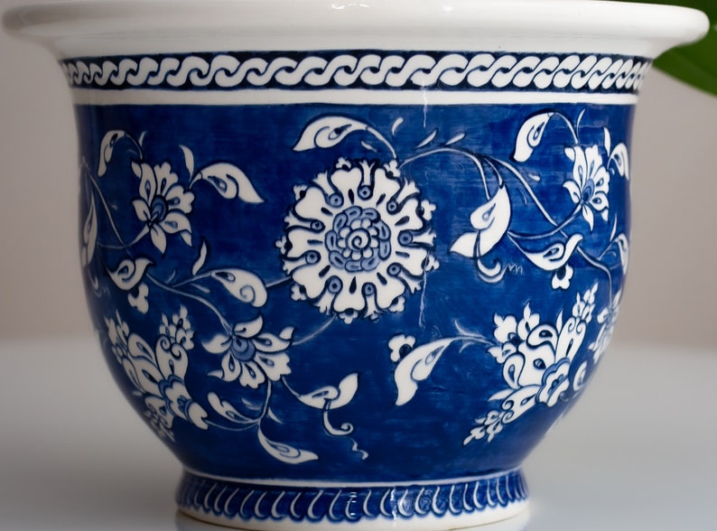 Chinoiserie Ceramic Flower Vase |handmade Blue and White Flower Pot ...