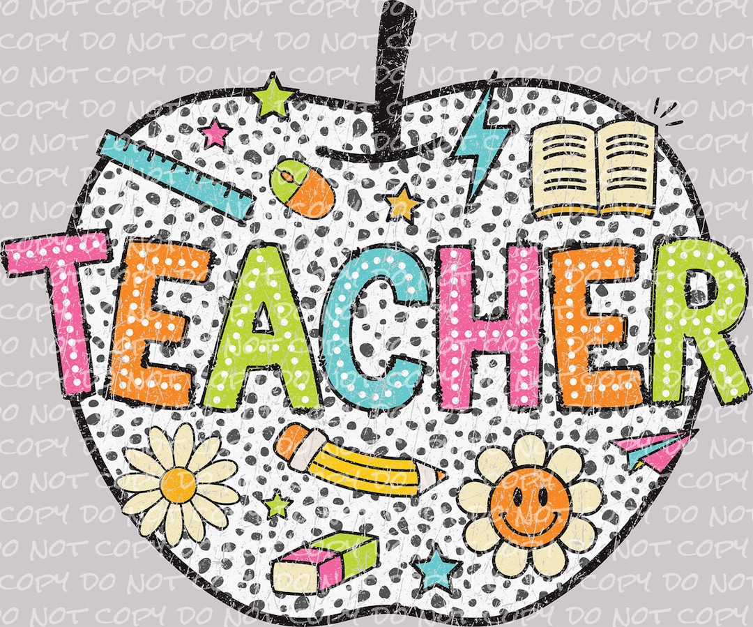 Teacher Dalmatian Dots Apple - DTF Ready to Press or Sublimation ...