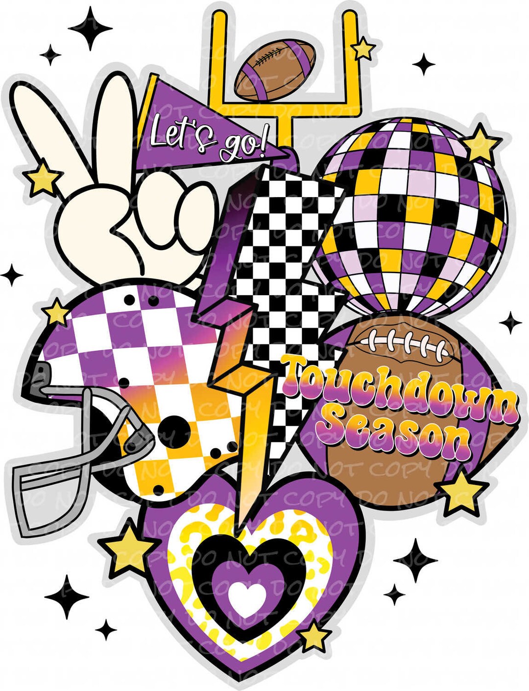 Touchdown Season Retro Football Collage Purple Yellow | DTF Ready to ...