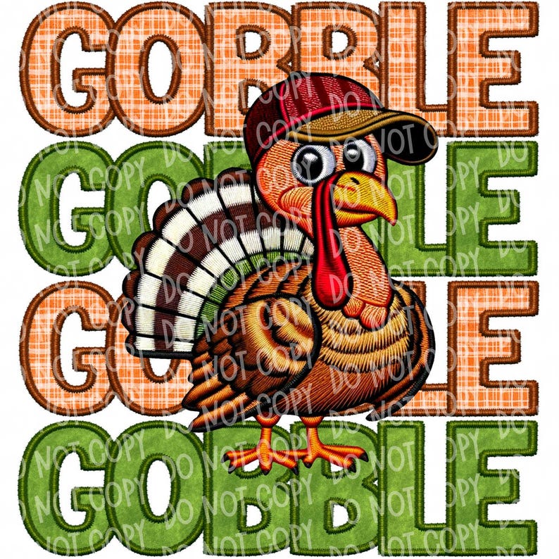 Gobble Faux Embroidery Patch Green | Thanksgiving Ready to Press DTF or ...
