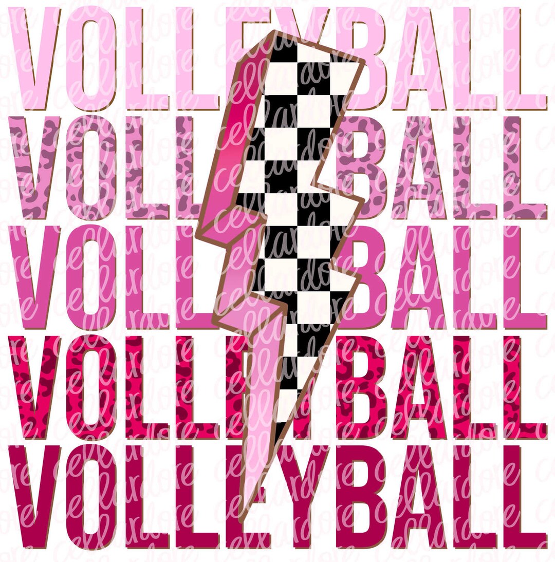 Volleyball Stacked Checkered Lightning Bolt DTF Ready to Press or ...