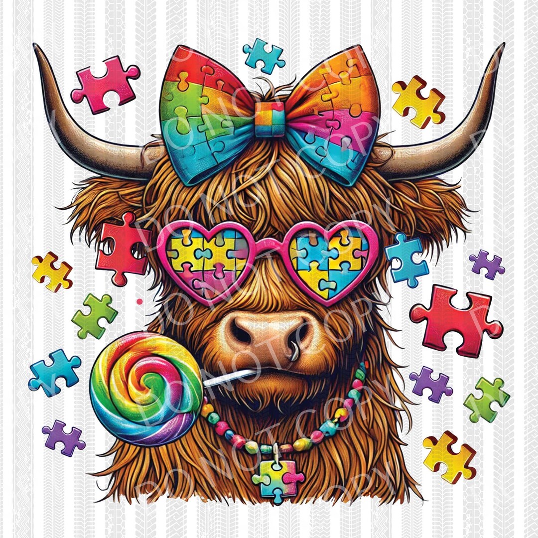 Autism Highland Cow | DTF Ready to Press or Sublimation Transfer - Etsy