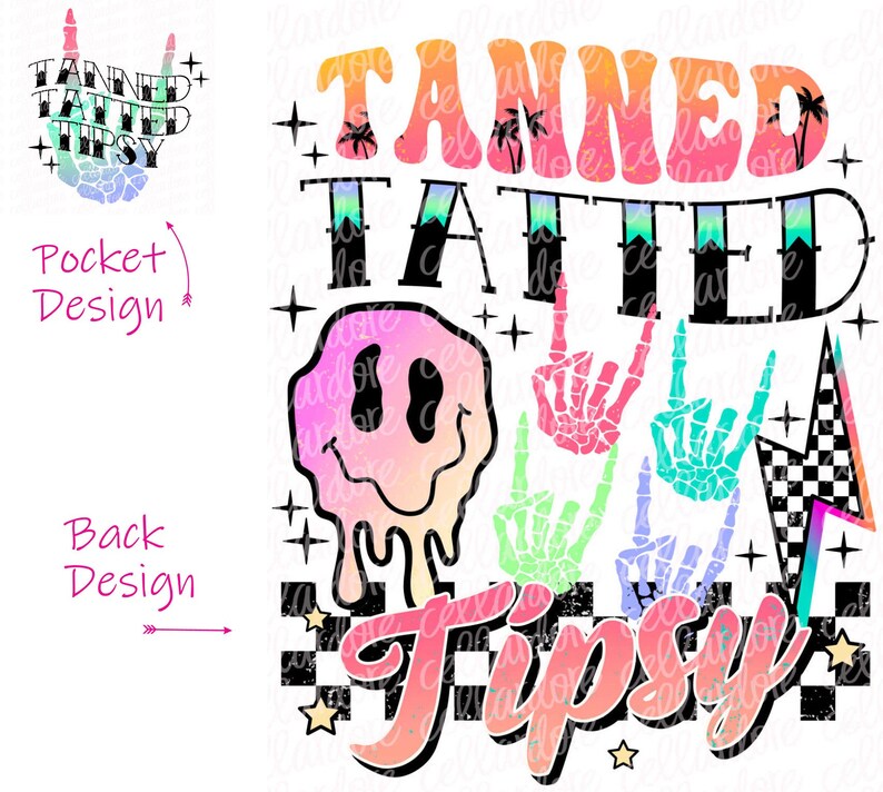 Tanned Tatted Tipsy Design Set | DTF or Sublimation Transfer - Etsy