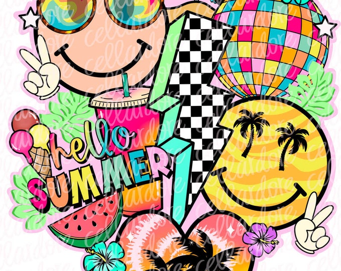 Hello Summer Collage DTF Ready to Press or Sublimation Transfer - Etsy