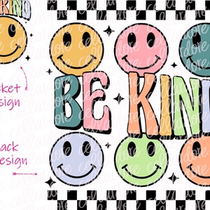 Be Kind Smiley Face - Pocket and Back Print Set - DTF Ready to Press or ...
