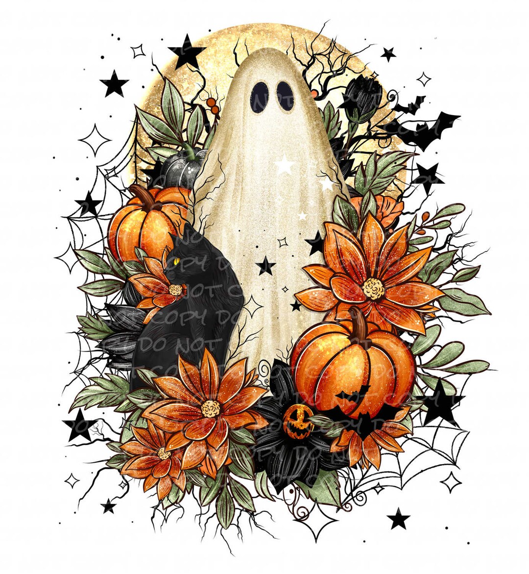 Spooky Ghost With Optional Sleeve Transfer | DTF Ready to Press or ...