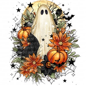 Spooky Ghost With Optional Sleeve Transfer | DTF Ready to Press or ...