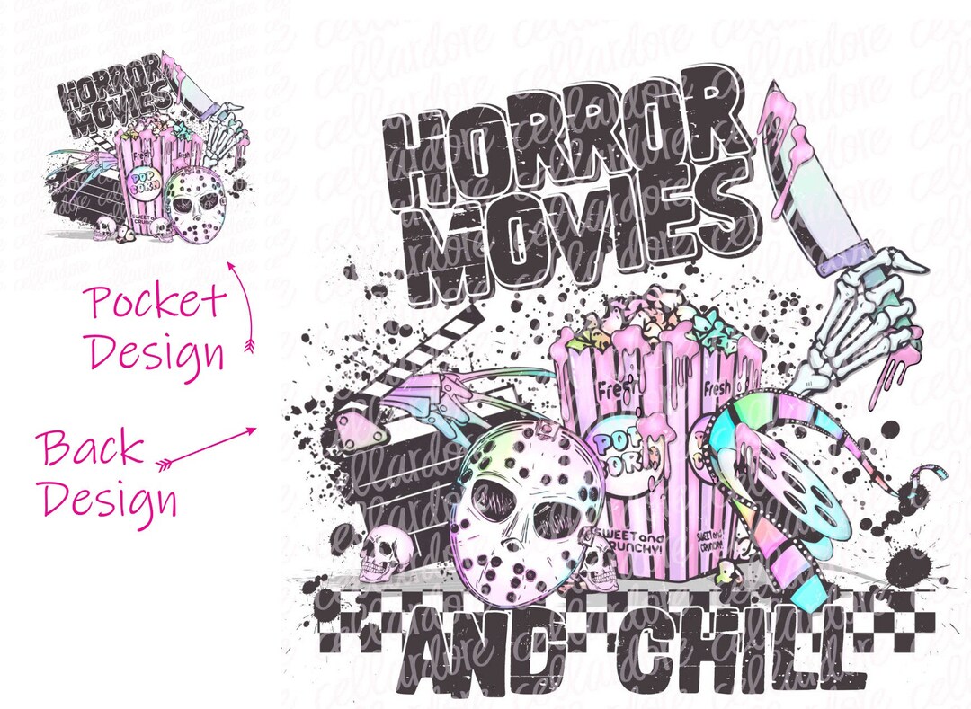Horror Movies and Chill Pocket and Back Print Set DTF Ready to Press or ...
