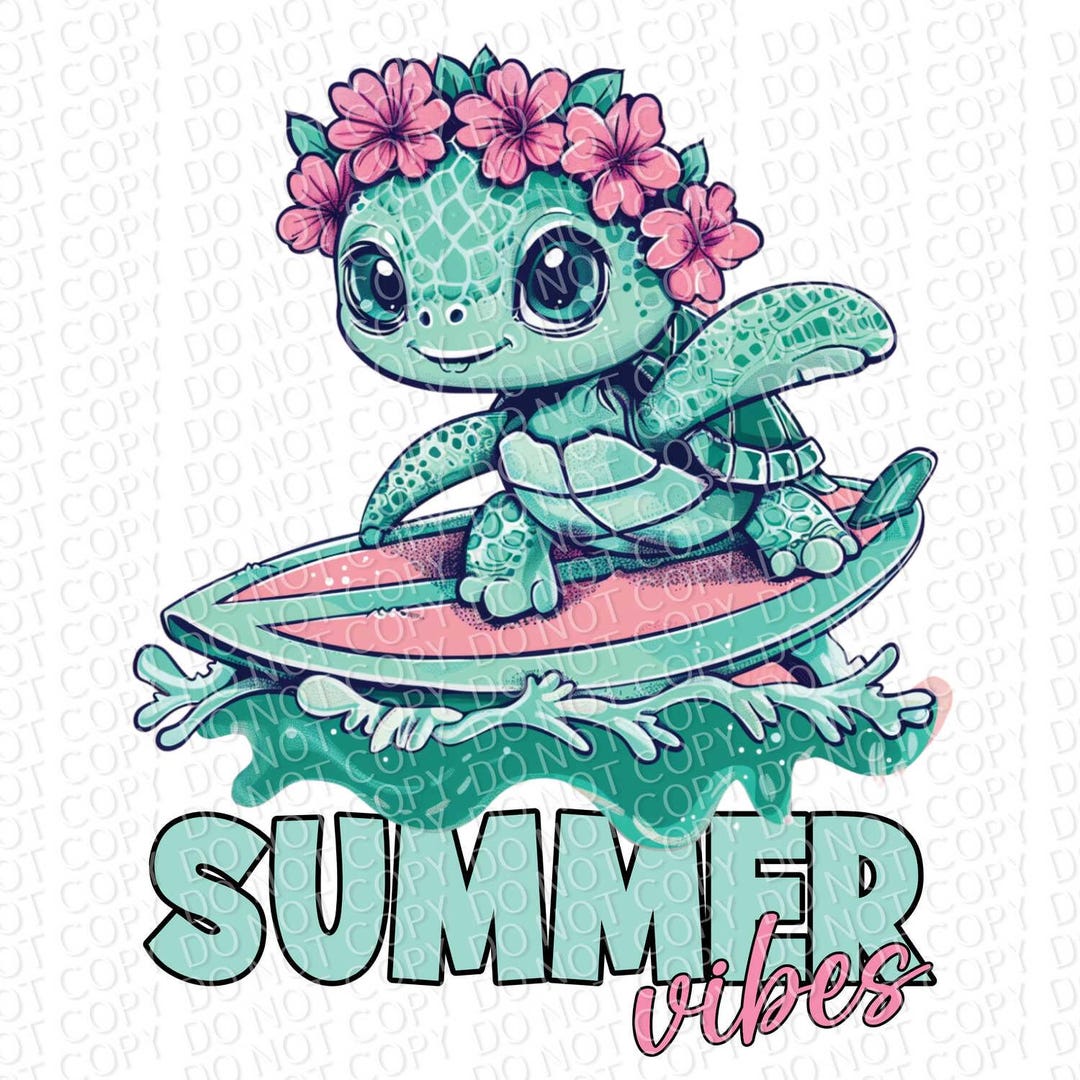 Summer Vibes Surfing Sea Turtle 2 | DTF Ready to Press or Sublimation ...