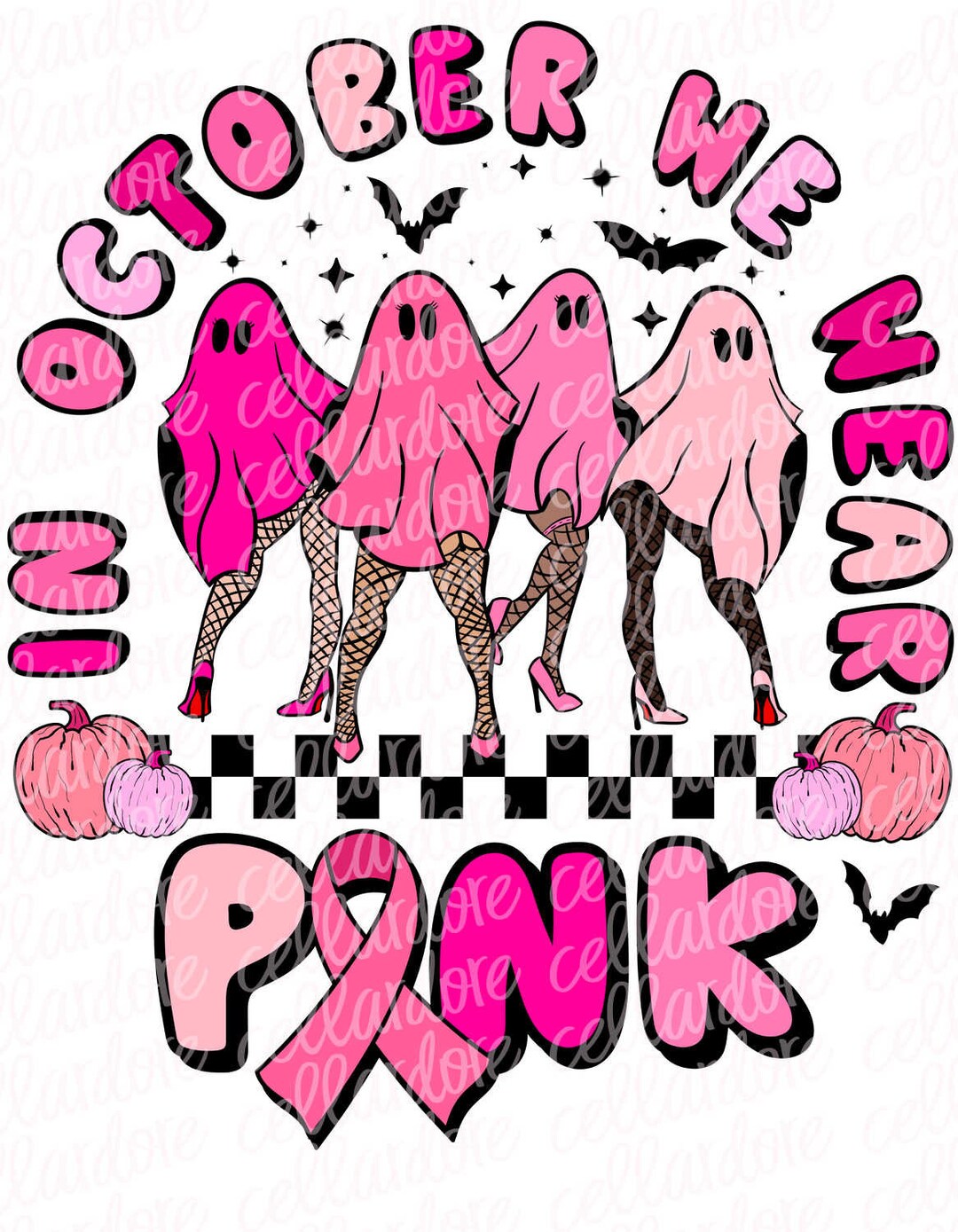 In October We Wear Pink Ghosts Breast Cancer Awareness DTF Ready to ...