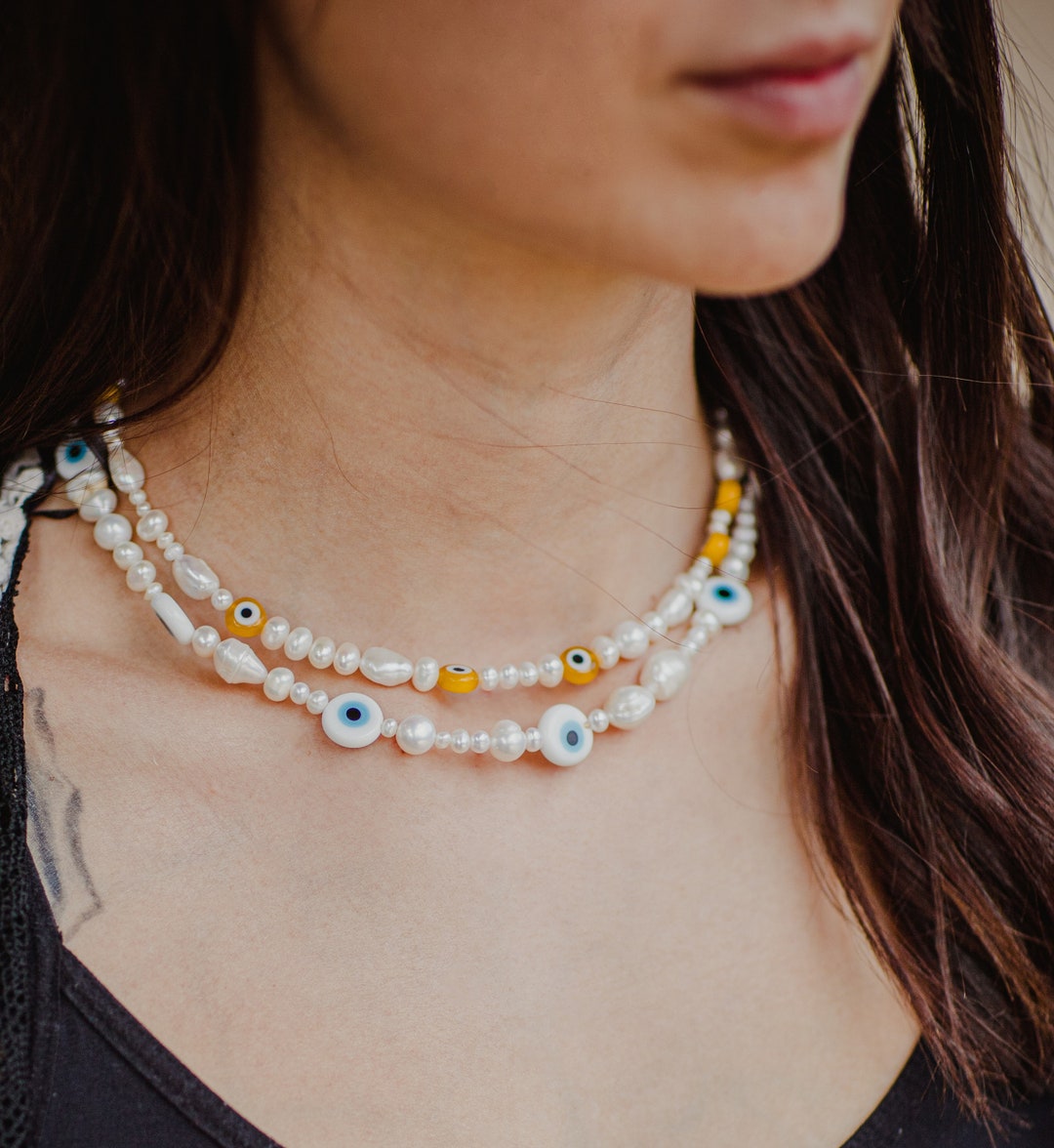 Freshwater Pearl Necklace, Greek Evil Eye Necklaces, Evil Eye Choker ...