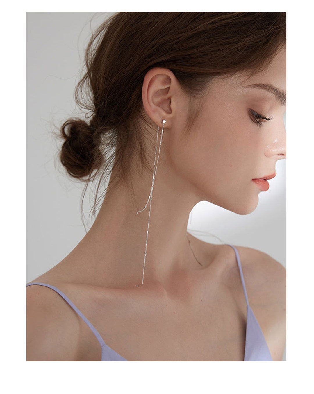 Extra Long Linear Drop Earrings/ Sterling Silver Chain Stud Earrings - Etsy