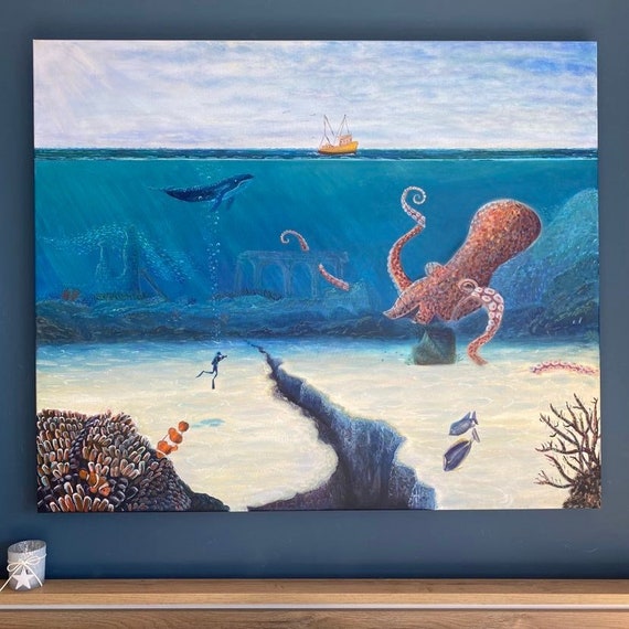 Underwater World Large Original Painting Sea Ocean Life Wall - Etsy