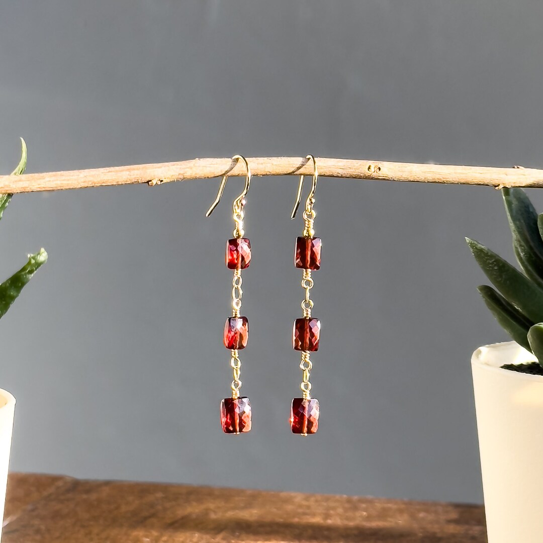 Luxe, AAA Red Garnet Drop Earrings, 14k Gold Filled, January Birthstone ...