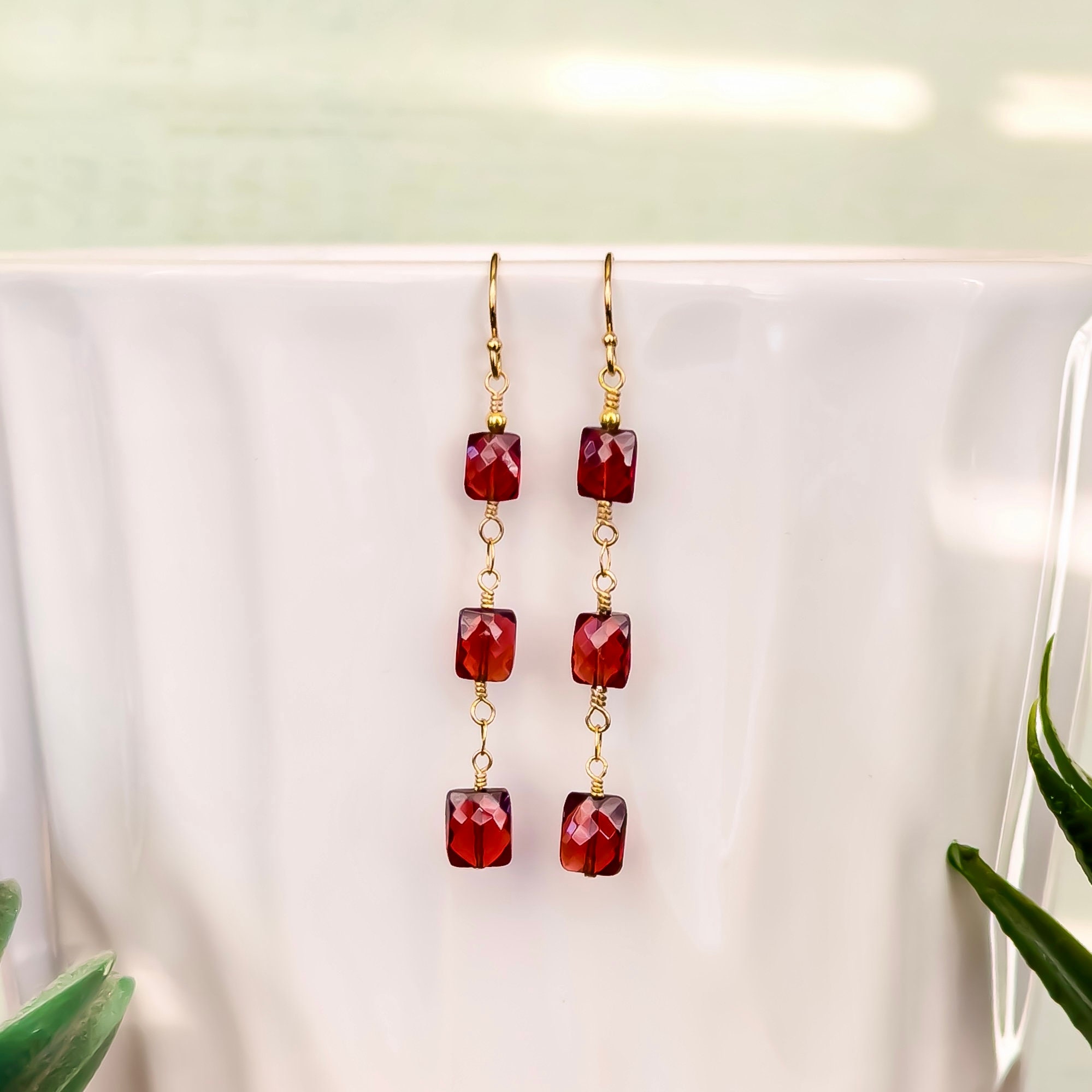 Luxe, AAA Red Garnet Drop Earrings, 14k Gold Filled, January Birthstone Jewelry, Gifts for Her ...