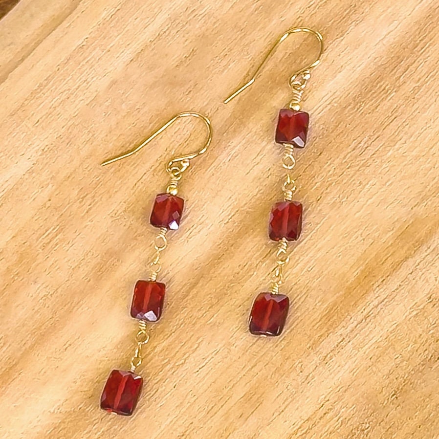 Luxe, AAA Red Garnet Drop Earrings, 14k Gold Filled, January Birthstone ...