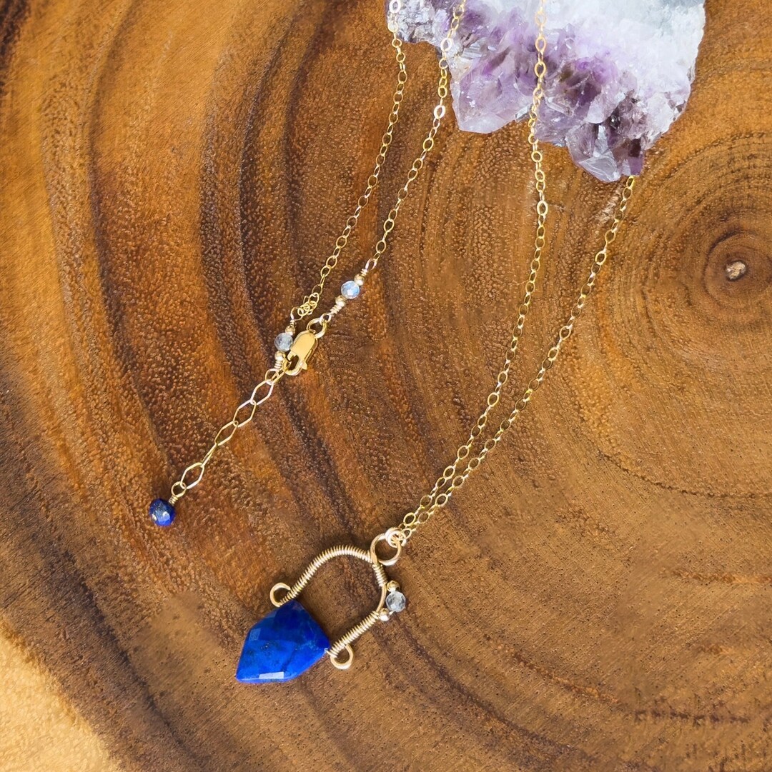 Lapis Lazuli Gemstone Shield Pendant Necklace, 14k Gold-filled Chain ...