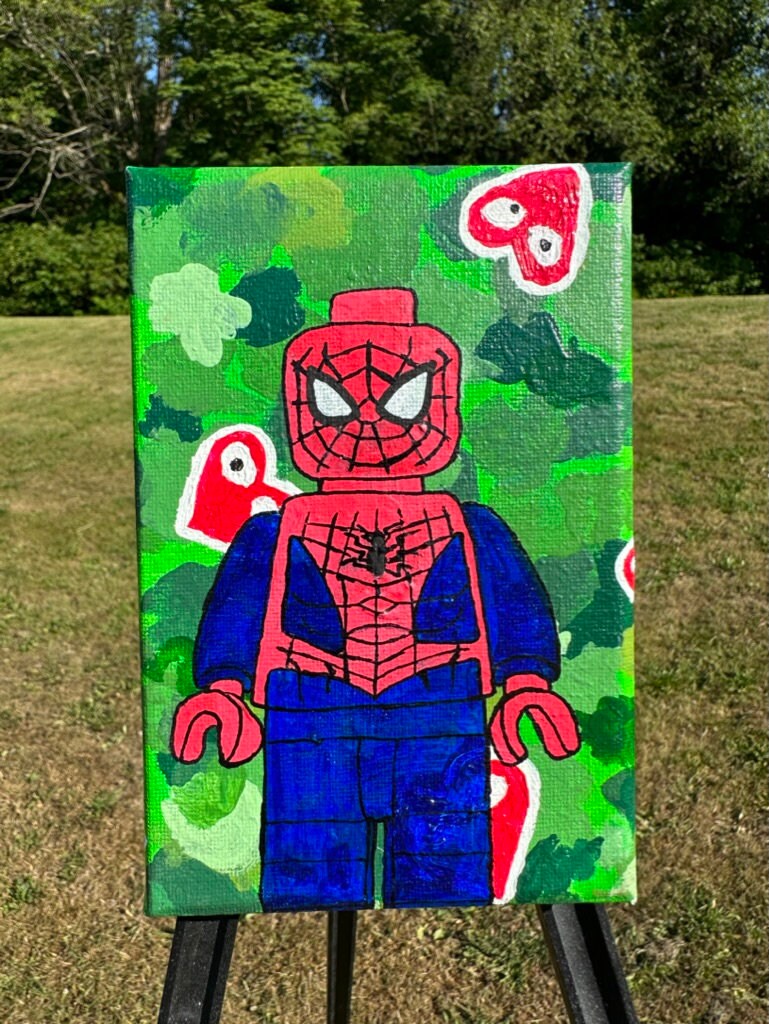 Lego Spiderman With a Green Splatter Heart Background - Etsy