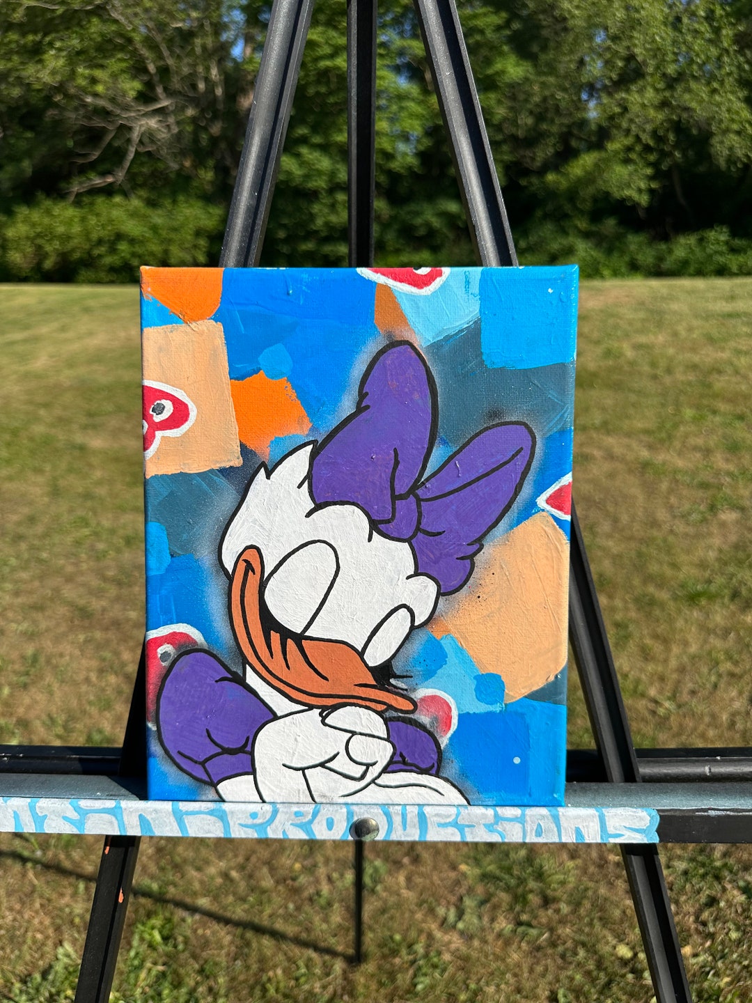 Daisy Duck Painting on a Block Overlay With the Hearts Background - Etsy