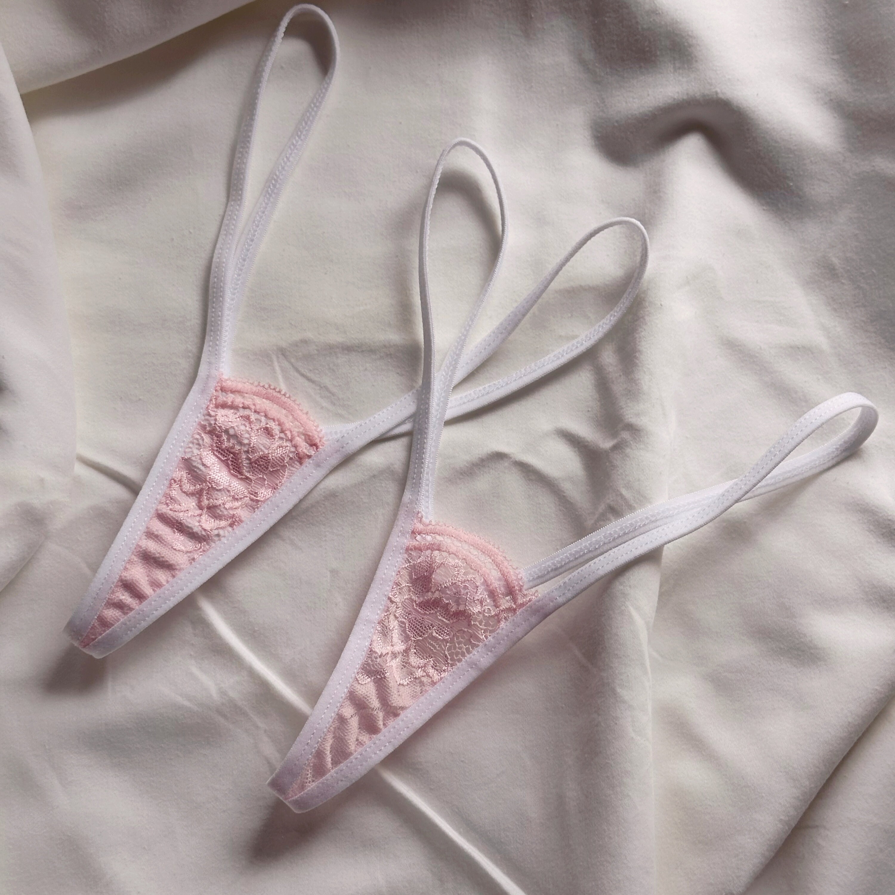 Light Pink Lace Micro Thong Bamboo Lined Or Unlined T String Etsy Canada