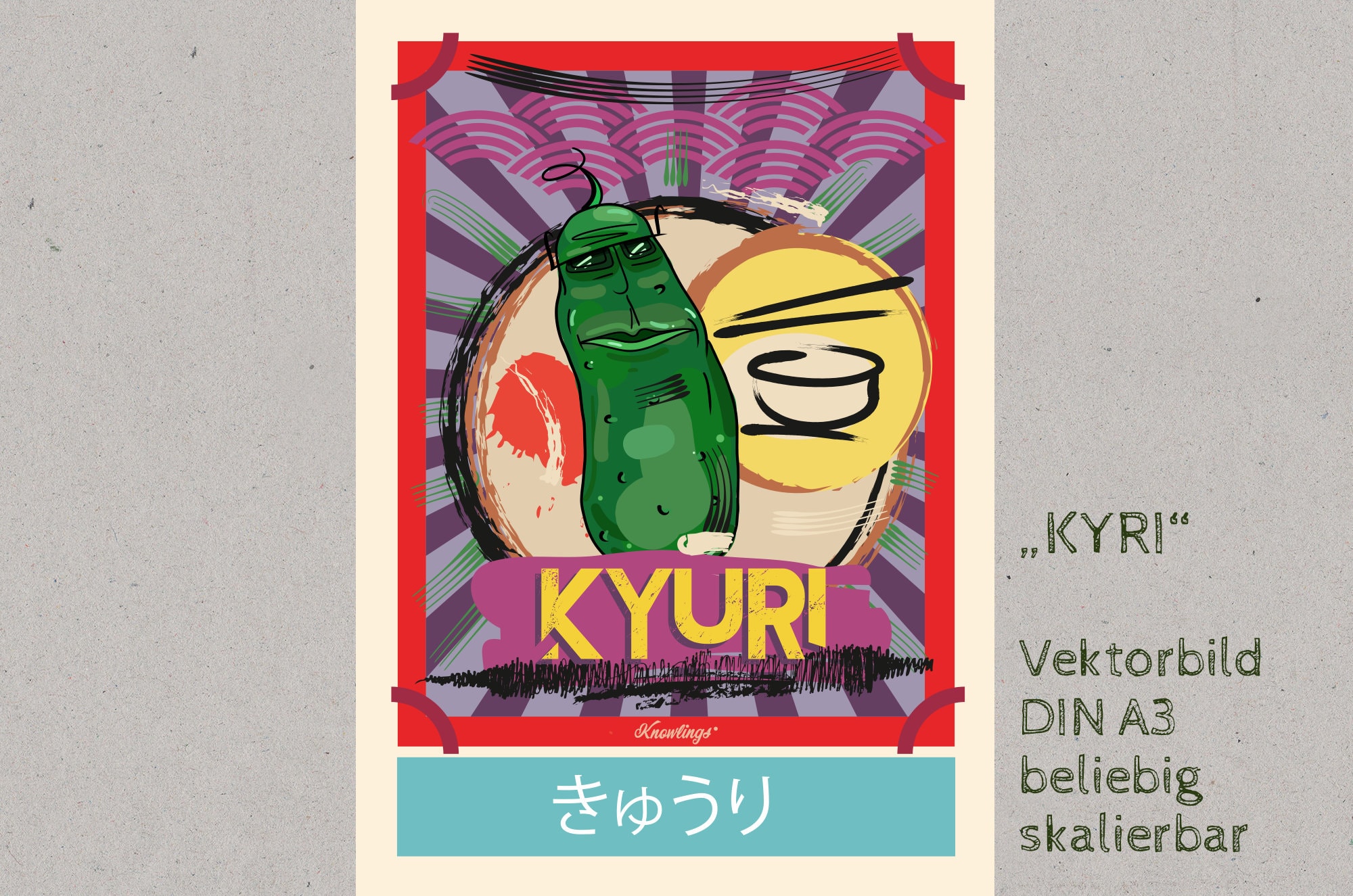 Hand Drawn Vector Image KYURI, Japan Style, Far East, Digital Download - Etsy