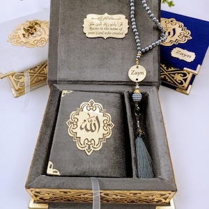 Personalized Prayer Velvet Quran Pearl Prayer Beads Islamic Gift Set ...