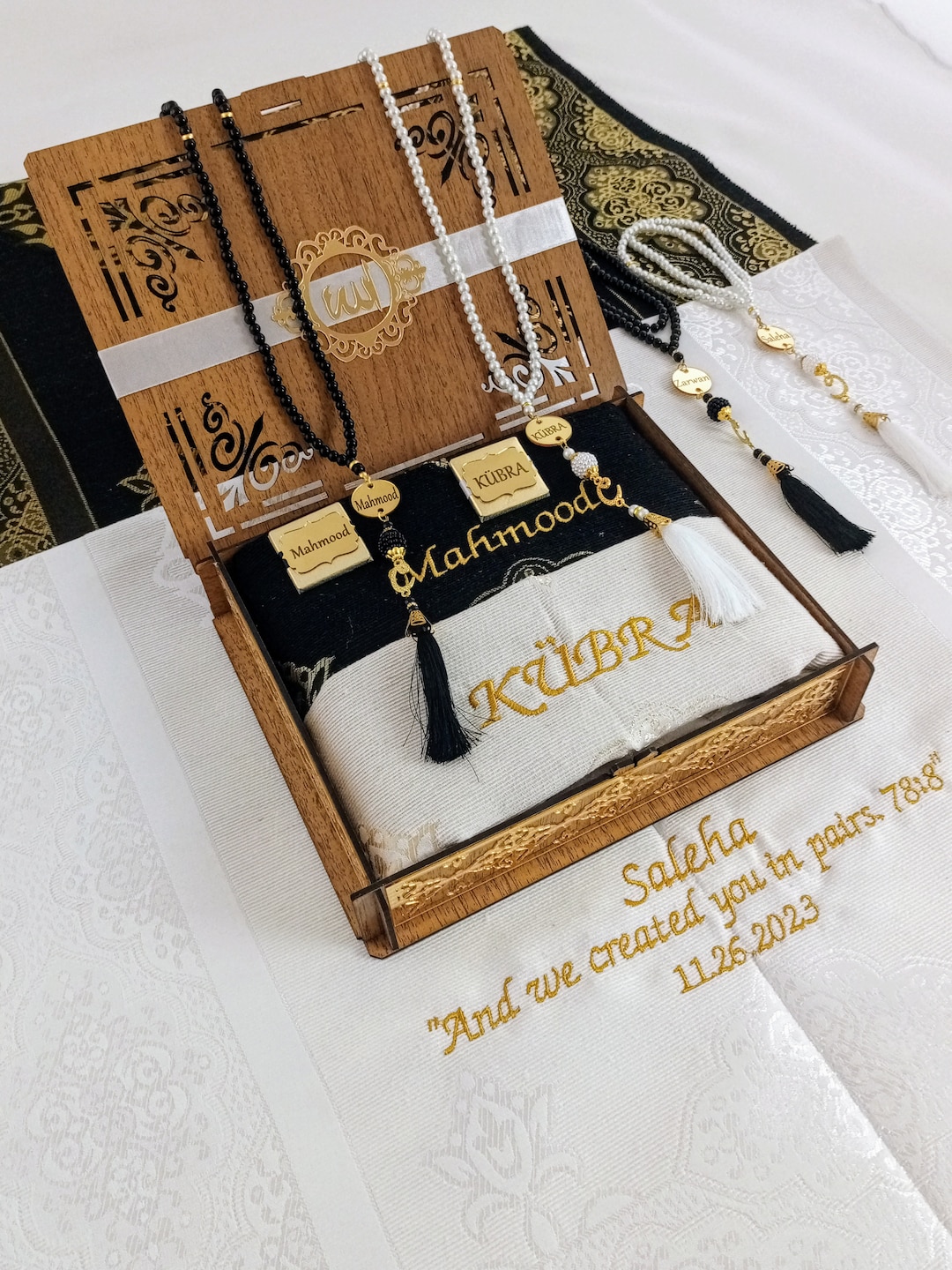 Personalized Couple Set | Pearl Prayer Beads Islamic Gift Set | Eid ...