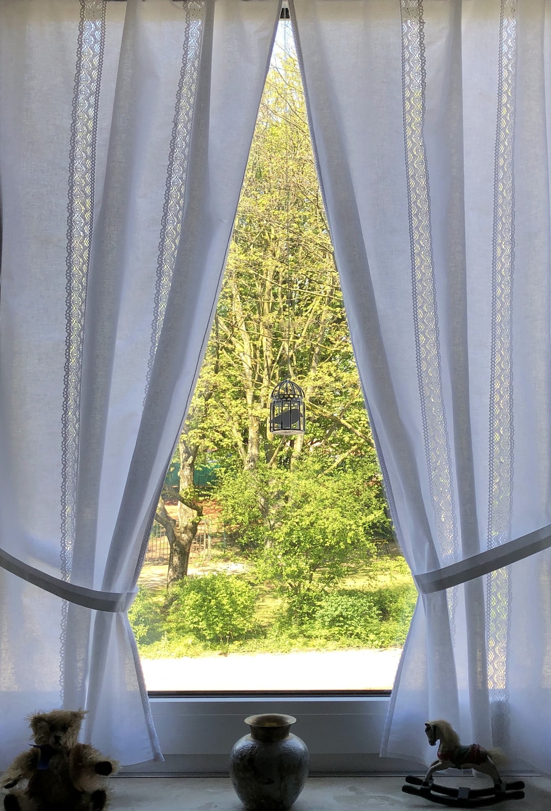 Landhaus Gardine Set 2 St weiß/Spitze 140x75 Gesamt 150cm breit + 2 ...