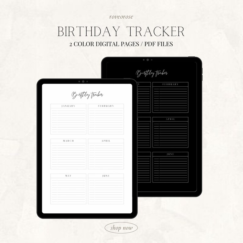 Birthday Tracker Printable, Birthday Planner Digital PDF for Tablet or ...
