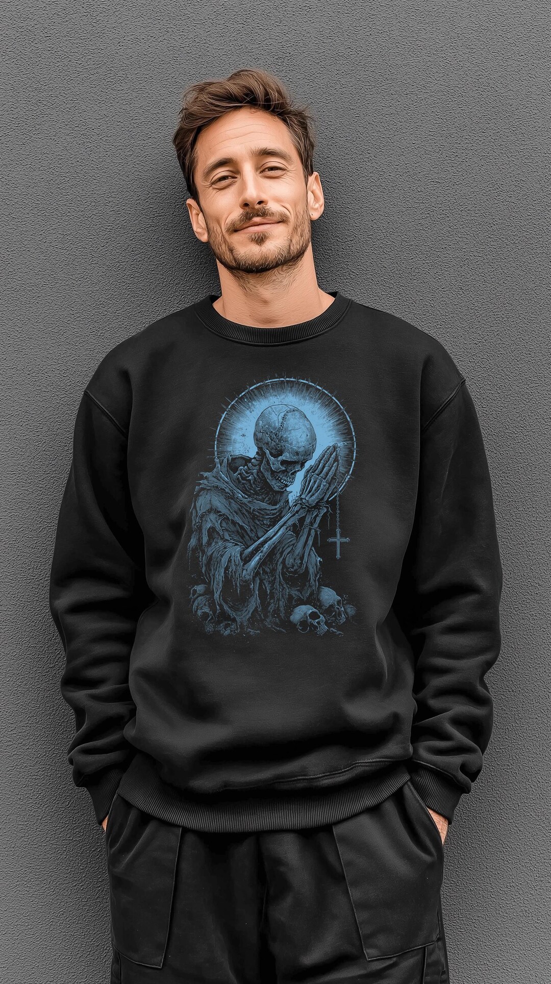 Praying Skeleton Sweatshirt: Gothic Streetwear, Soft Cotton Blend - Etsy