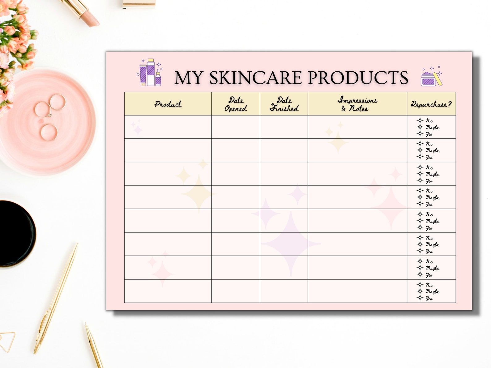 Skincare Product Log | Skincare Product Tracker | Beauty Planner ...