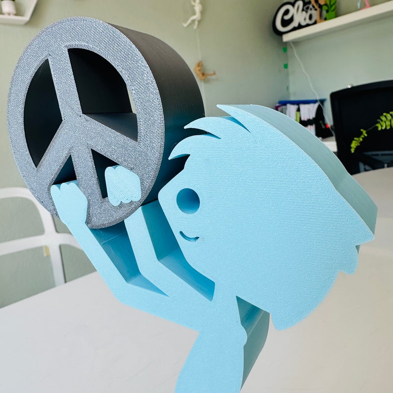 Peace Symbol Sculpture, 3D Printed Child Guardian Figure, Colorful Home ...