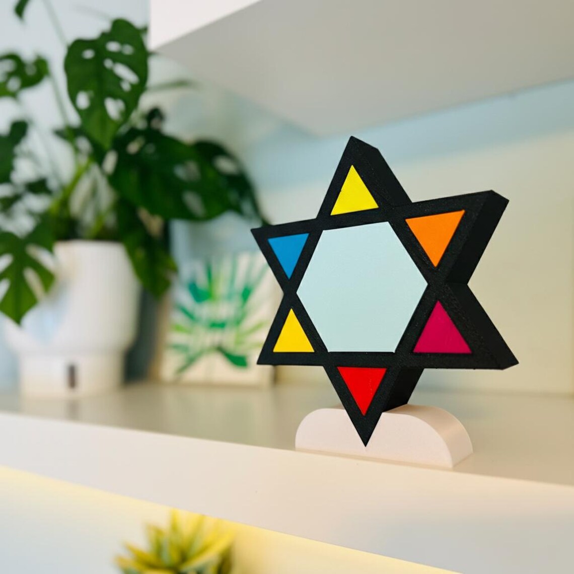 Modern Star of David Sculpture, 3D Printed Judaica Art, Colorful Magen ...