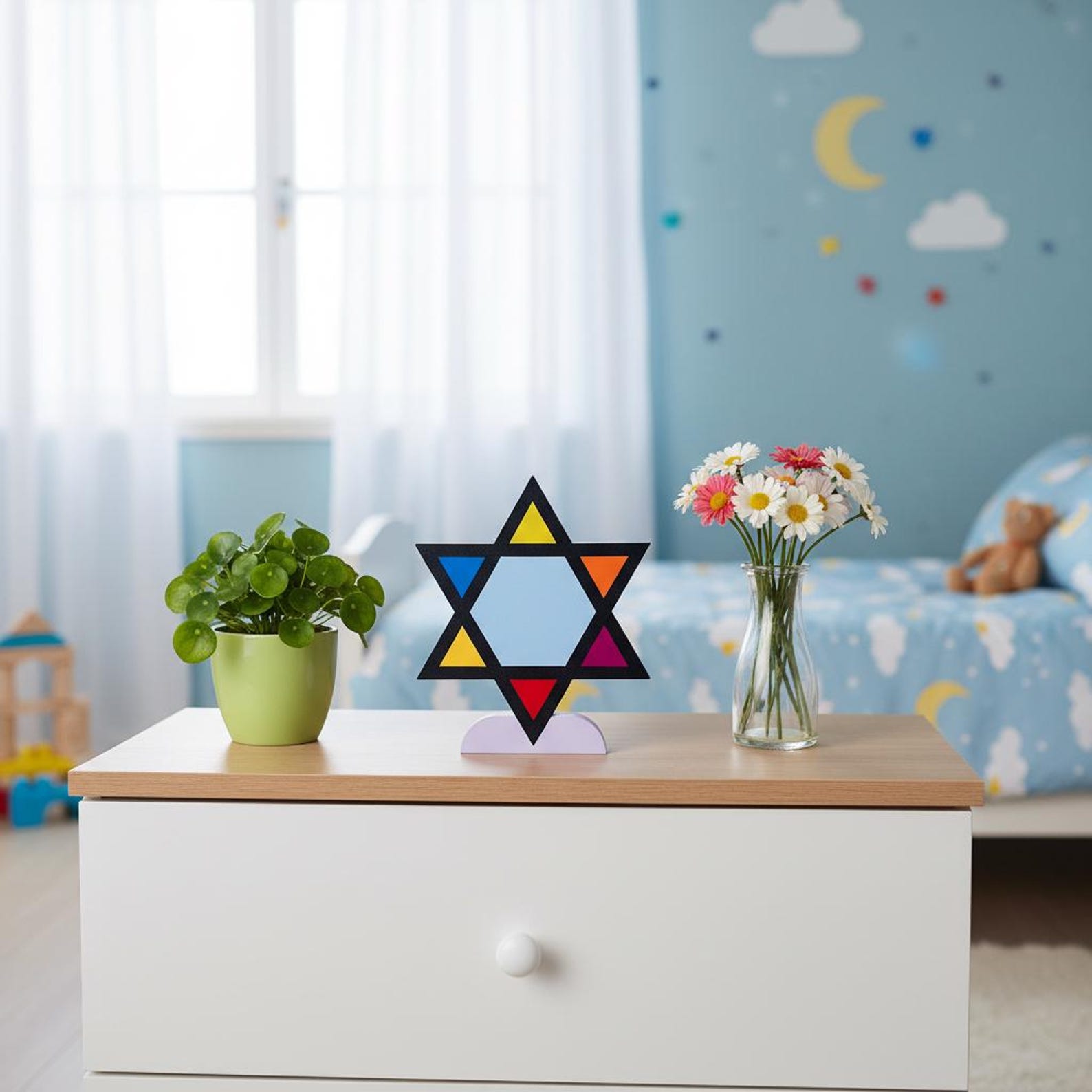Modern Star of David Sculpture, 3D Printed Judaica Art, Colorful Magen ...