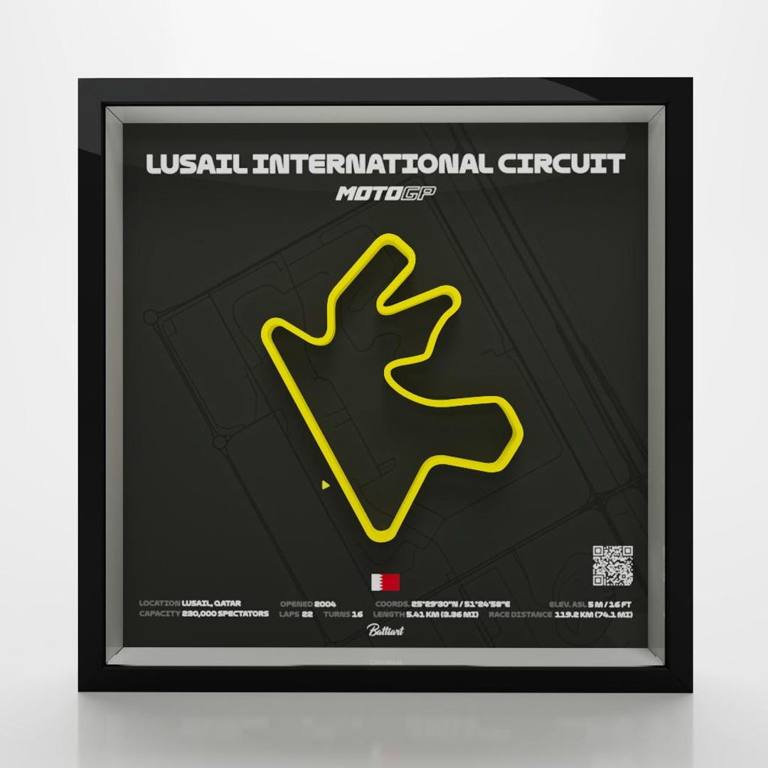 Lusail International Circuit Motogp Shadow Box - Neon Yellow Track Art ...