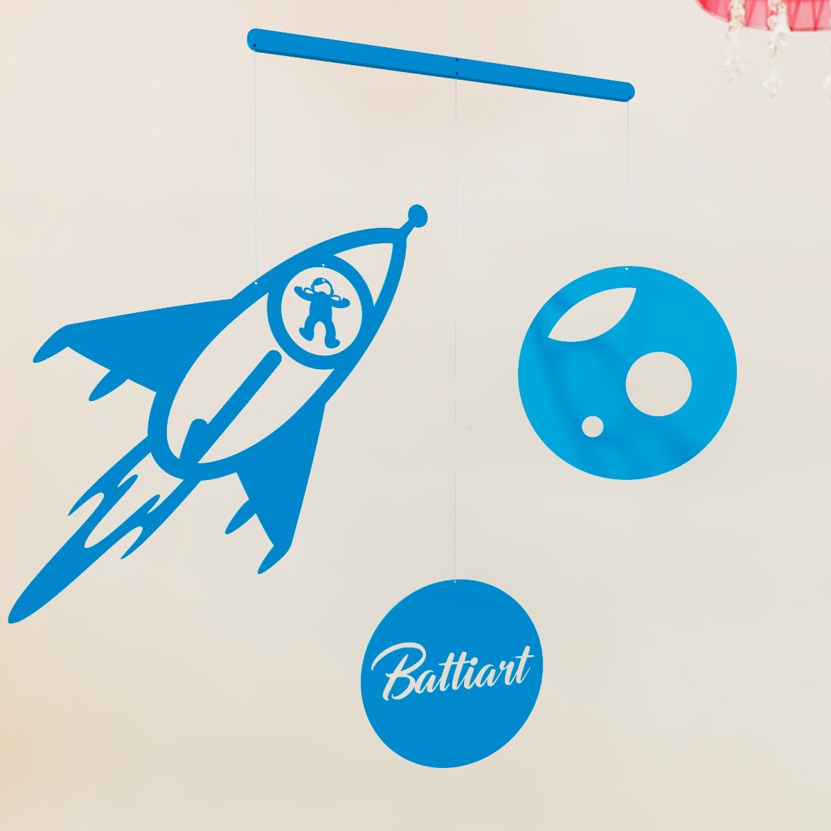 Rocket With Astronaut and Planet Hanging Mobile Space Themed Decor for ...