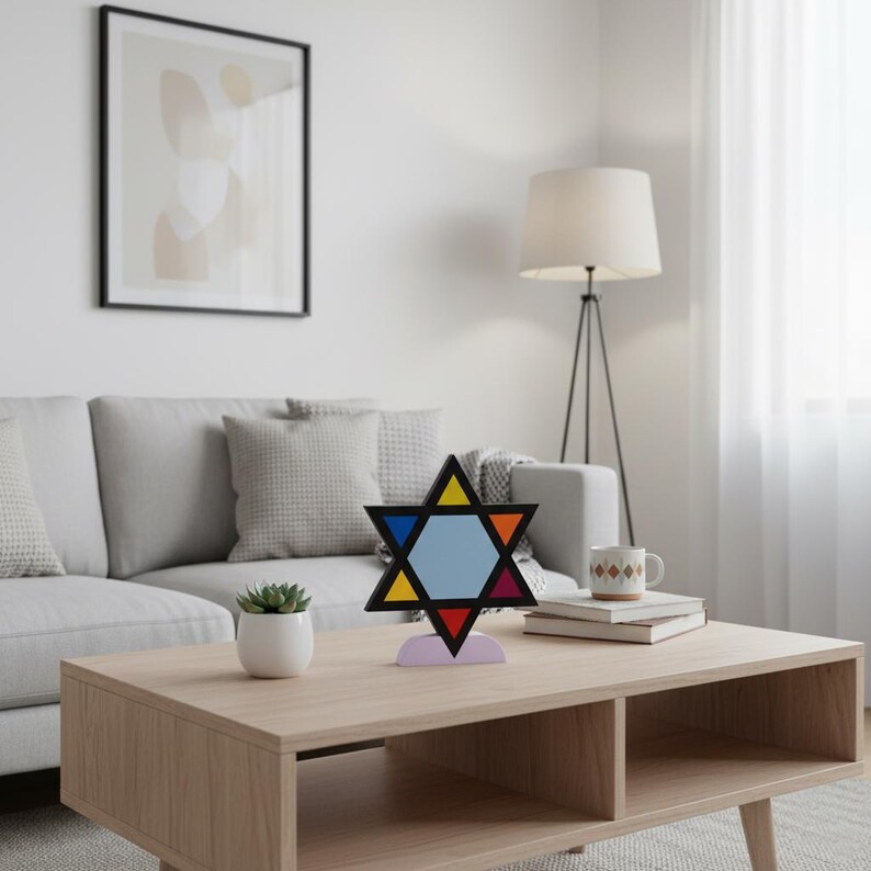 Modern Star of David Sculpture, 3D Printed Judaica Art, Colorful Magen ...