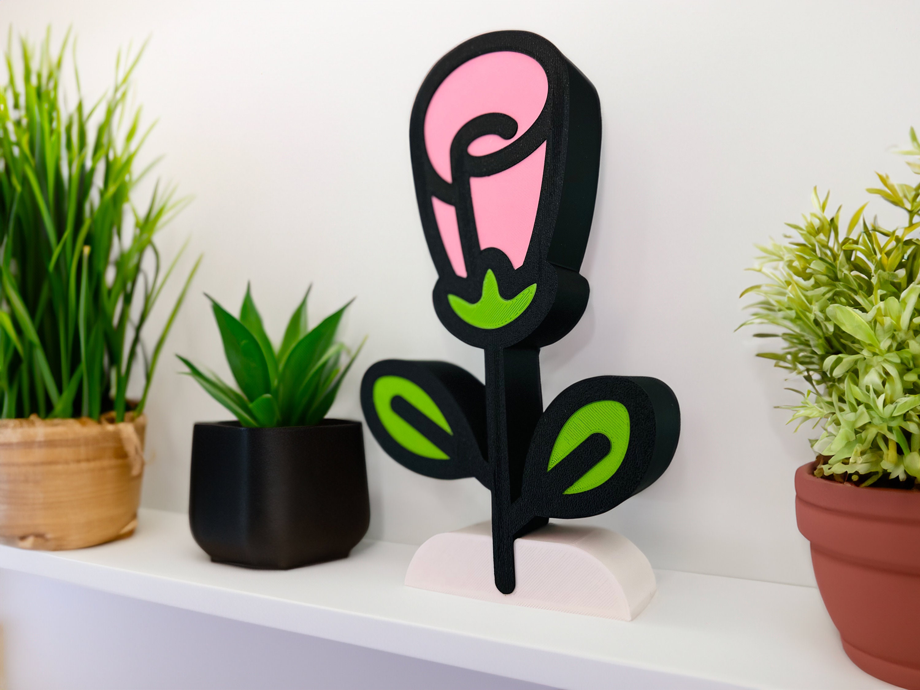 Minimalist Tulip Sculpture, Pink, Green and Black, Perfect for Gifts ...