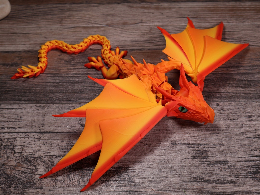 Colorful Articulated Dragon Figurine With Glass Eye and Snapping Action ...