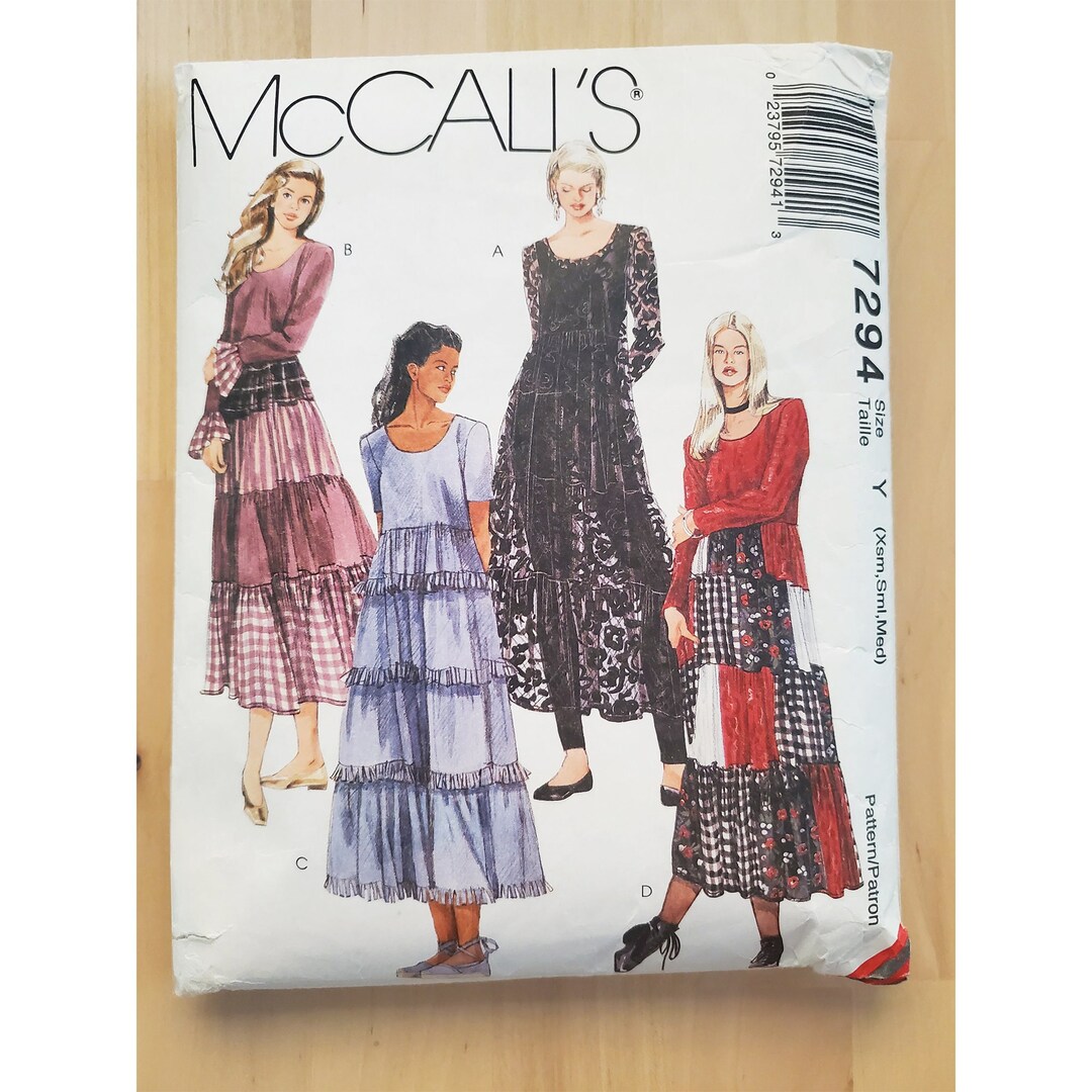 Vintage 90's Mccall's 7294 Short Long or Long Sleeved Belled Scoopneck ...