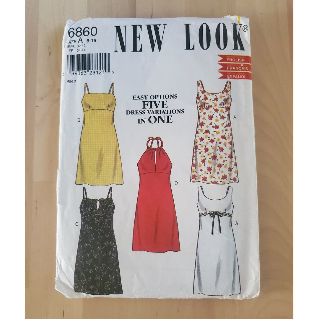 Vintage 90's New Look 6860 A-line Sundress Variations Scoop Neck Square ...