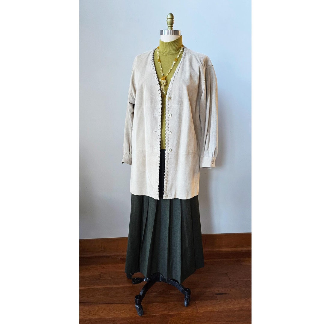 Vintage 90's Apart Super Soft Light Tan Long Sleeved Suede V-neck ...