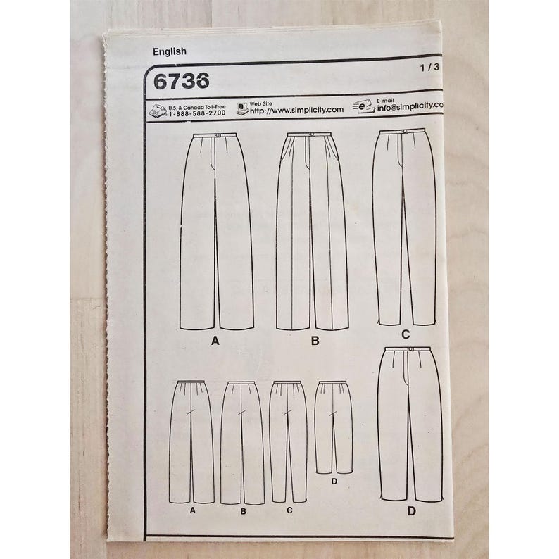 90s Pants Sewing Pattern: New Look 6736, Capri, Tapered, Pleated (uncut ...