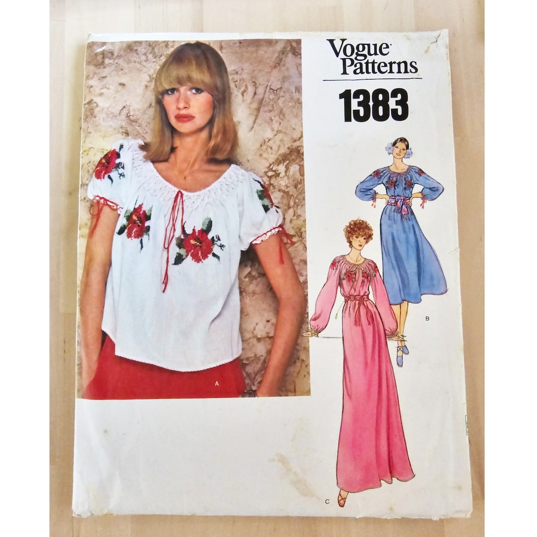 EXTREMELY RARE Vintage 70's Vogue 1383 Smocked Poet's Peasant Blouse or ...