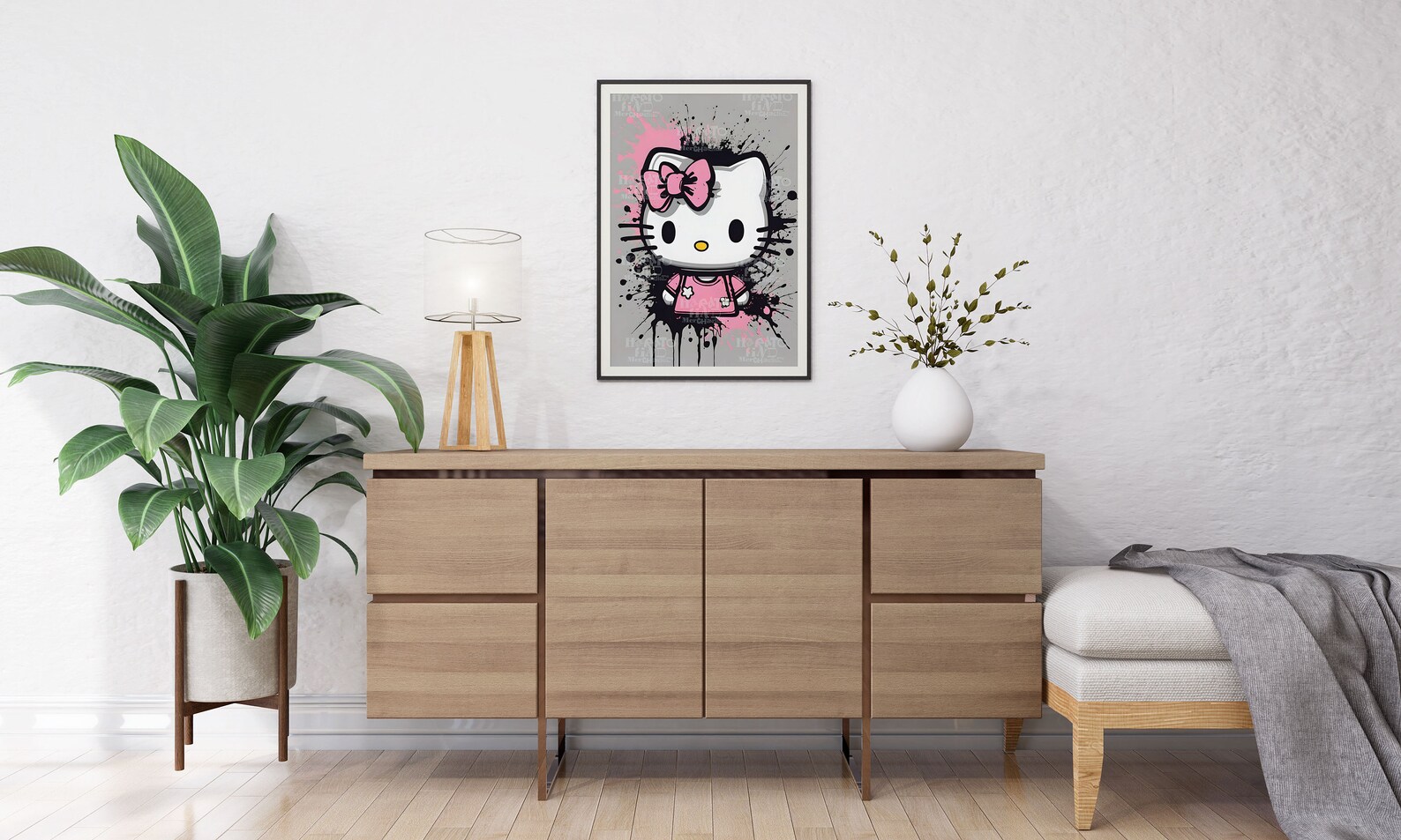 Cute Kitty Kat Poster, Wall Art Print to Download, Cat With Bow Pop Art ...