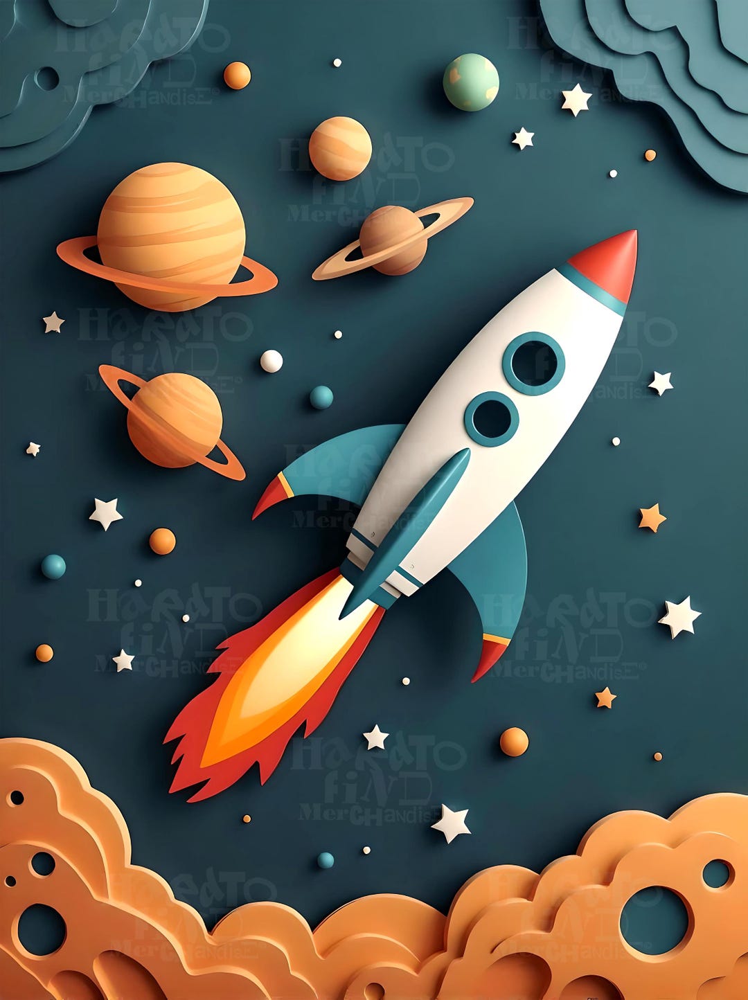 Printable Affordable 3D Paper Cut Space Rocket Wall Art, Digital ...
