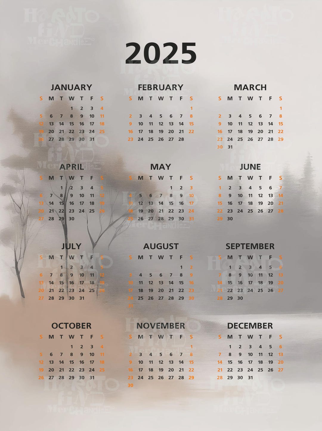 Japandi Boho 2025 Calendar Vertical Canvas Poster Print Digital ...