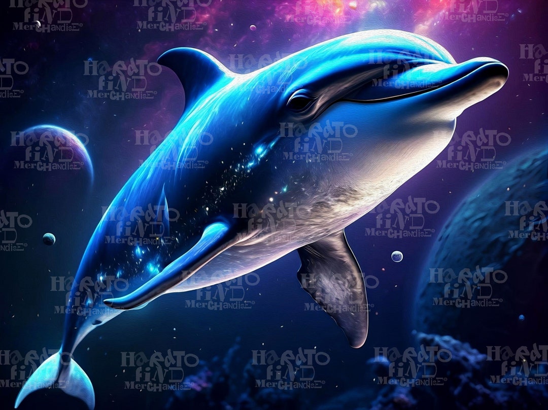 Space Dolphin Swimming Through the Universe Poster Print, Wall Art ...